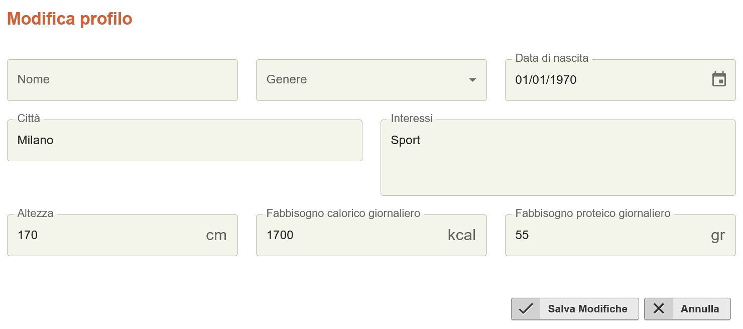 Implementazioni nel profilo personale - leCalorie.it